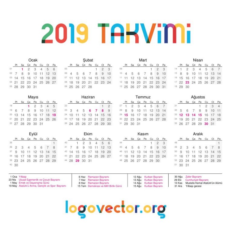 2019 Önemli Günler Takvimi vector download